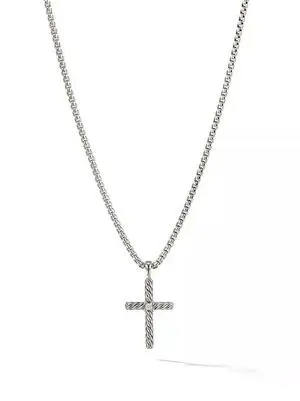 David Yurman Sterling Pavé Diamond Cross Pendant Necklace - Silver