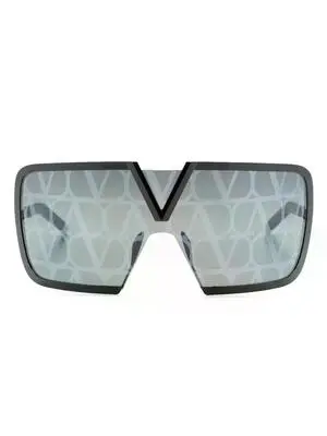 Valentino Garavani Titanium Shield Sunglasses With All-over Lens Decal - Black