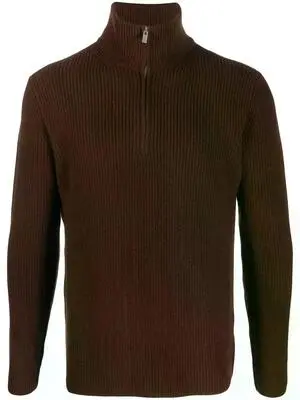 DELL'OGLIO Stand-collar Half-zip Jumper - Brown