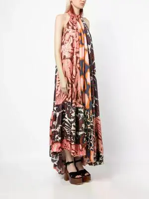 Biyan Graphic-print Halterneck Silk Maxi Dress