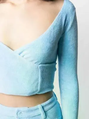 MAISIE WILEN Knitted Wrap Crop Top - Blue