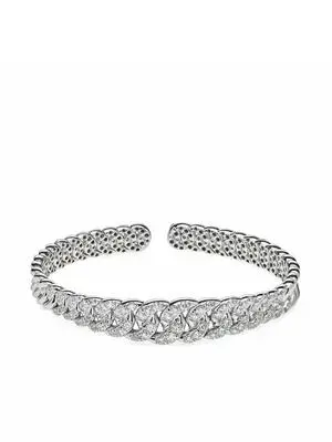 JEWELS AFICIONADO 18kt White Gold Diamond Pavé Link Cuff Bracelet - Silver