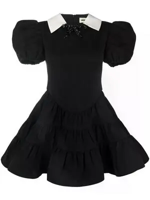 SHUSHU/TONG Puff Sleeve Tiered Minidress - Black