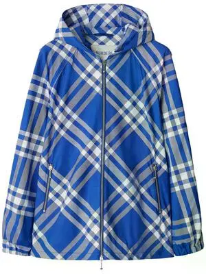 Burberry Checked Hooded Jacket - Blue