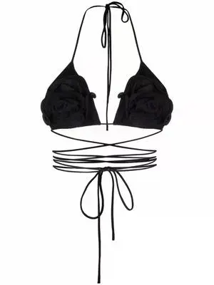 Magda Butrym Floral Appliqué Triangle Cup Halterneck Bikini Top - Black