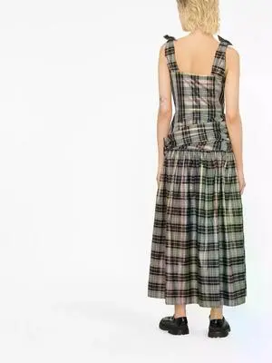 MOLLY GODDARD Tartan Check Maxi Dress With Bow Detail