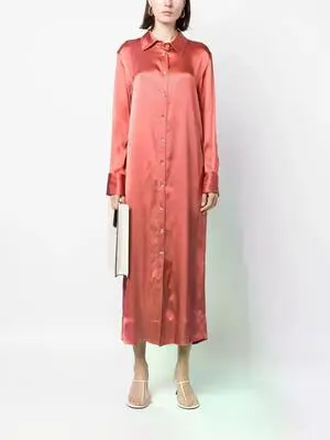 Loulou De Saison Classic Button-up Satin Midi Shirt Dress
