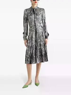 Dolce & Gabbana Fur-print Pleated Midi Dress