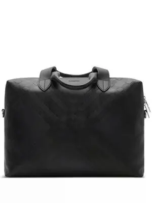Burberry Embossed Check Leather Briefcase - Black