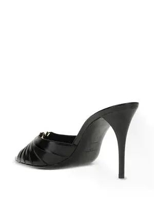 Saint Laurent Babylone Ruched Leather Mules - Black