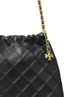 Tory Burch Fleming Quilted Leather Tote Bag With Chain Strap - Black