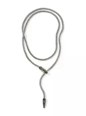 John Hardy 18kt Gold And Sterling Naga Lariat Necklace With Diamonds And Sapphires - Silver