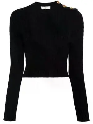 Chloé Cable Knit Cropped Jumper With Gold-tone Buttons