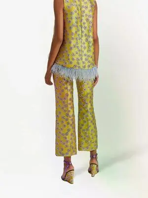 La DoubleJ Hendrix Floral-embroidered Cropped Flare Trousers
