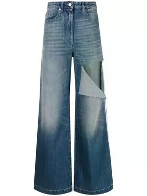PETER DO Indigo Cotton Wide-leg Jeans With Ripped Detailing