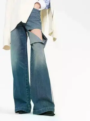 PETER DO Indigo Cotton Wide-leg Jeans With Ripped Detailing
