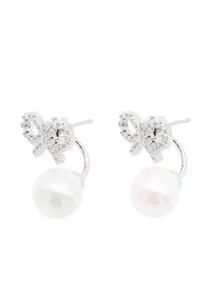 SELF-PORTRAIT Crystal Bow Drop Earrings With Faux Pearl
