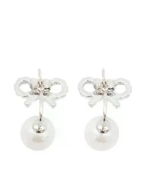SELF-PORTRAIT Crystal Bow Drop Earrings With Faux Pearl