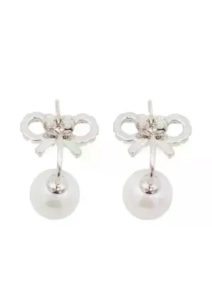 SELF-PORTRAIT Crystal Bow Drop Earrings With Faux Pearl