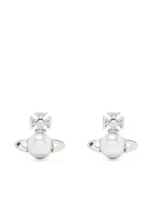 VIVIENNE WESTWOOD Vivienne Westwood Balbina Stud Earrings With Pearl And Orb Logo Silver