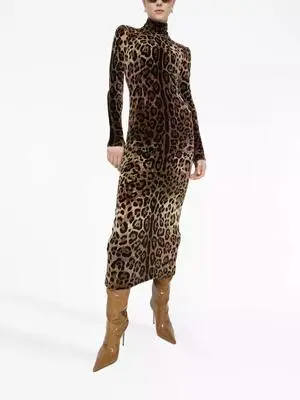 Dolce & Gabbana Leopard-print High-neck Midi Dress