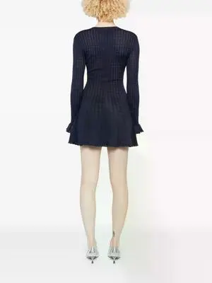 SELF-PORTRAIT Navy Crochet-knit Dress With Floral Appliqu
