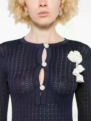 SELF-PORTRAIT Navy Crochet-knit Dress With Floral Appliqu
