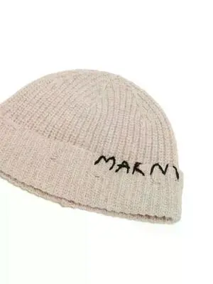 Marni Logo-embroidered Fisherman's Rib Beanie Hat - Neutrals