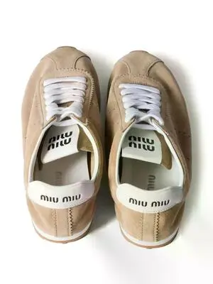 Miu Miu Suede Lace-up Sneakers - Neutrals