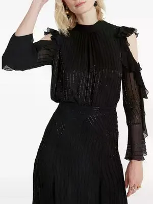 TEMPERLEY LONDON Ruffled Cold-shoulder Top With Metallic Bead Detailing