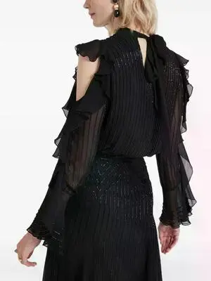 TEMPERLEY LONDON Ruffled Cold-shoulder Top With Metallic Bead Detailing