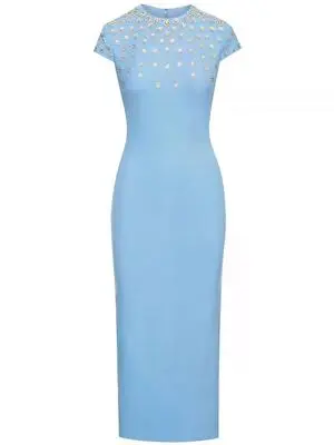 Oscar De La Renta Crystal-embellished Cap Sleeve Midi Dress - Blue