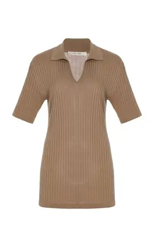 THE ROW Kaiomi Ribbed-knit Polo Top - Neutral