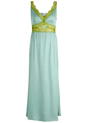 NEVER FULLY DRESSED Mimi Lace-trim Satin Midi Dress - Blue
