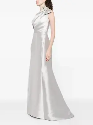 Amsale Mikado Draped Bodice Gown - Grey