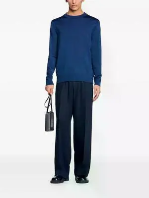 Sandro Fine Knit Sweater With Round Neck And Long Sleeves - Blue