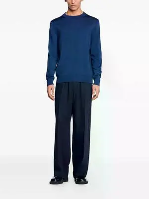 Sandro Fine Knit Sweater With Round Neck And Long Sleeves - Blue