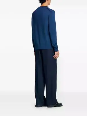 Sandro Fine Knit Sweater With Round Neck And Long Sleeves - Blue