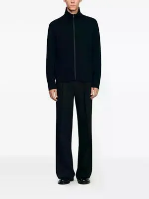 Sandro Zip-up Wool Blend High Neck Cardigan - Blue