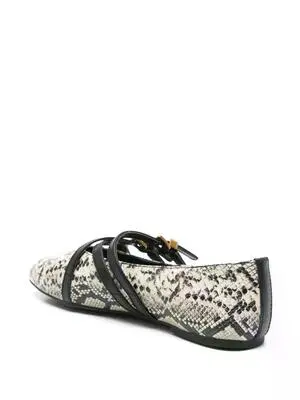 Michael Kors Snakeskin Effect Leather Ballet Flats With Buckle Detailing