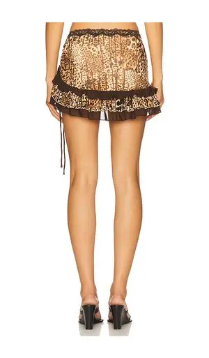 Superdown Leopard Print Ruffled Mini Skirt With Lace Trim