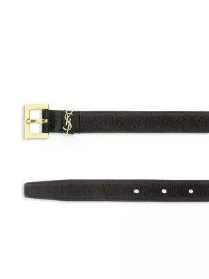 Saint Laurent Cassandre Thin Belt In Grained Leather - Black