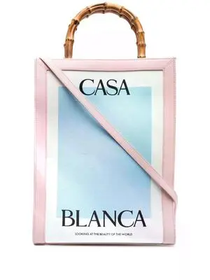 Casablanca Logo-print Bamboo-handle Tote Bag - White