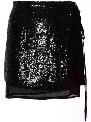 P.a.r.o.s.h Sequinned Wrap Mini Skirt - Black