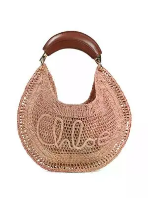 Chloé Chloé Crochet-Knit Logo Tote Bag Neutrals
