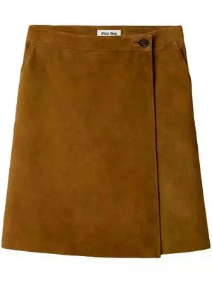 Miu Miu Miu Miu Suede Wrap Skirt Brown