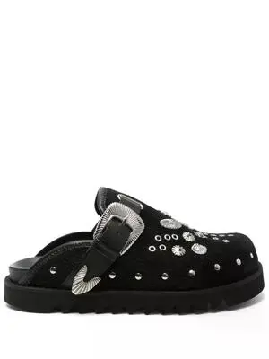 TOGA VIRILIS Eyelet Metal Sabot Loafers With Decorative Buckle - Black