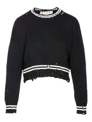 Marni Distressed Knit Jumper With Embroidered Logo