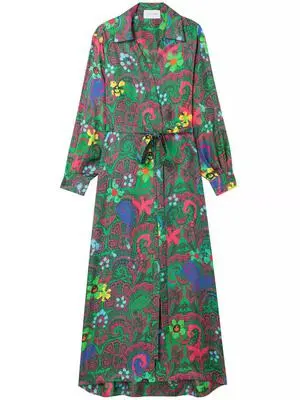 AZ FACTORY Paisley Print Silk Wrap Dress - Green