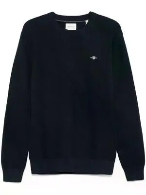 Gant Waffle-knit Crew Neck Sweater - Blue